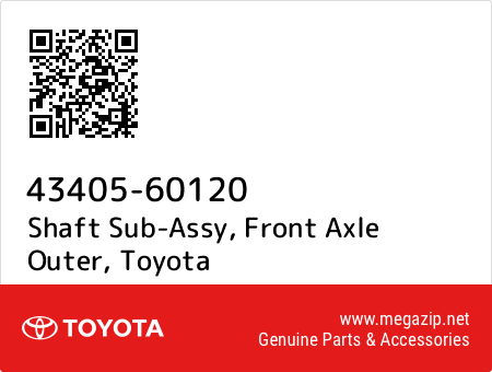 43405-60120 - Shaft Sub-Assy, Front Axle Outer, Toyota OEM | Megazip.net