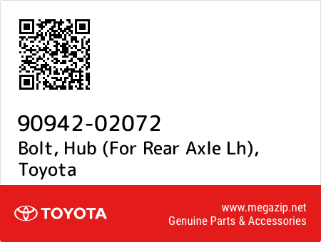 90942-02072 - Bolt, Hub (For Rear Axle Lh), Toyota OEM | Megazip.net