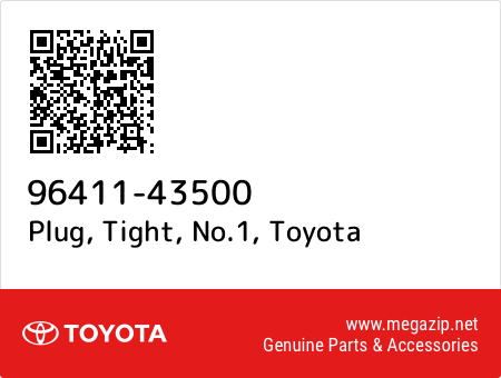 96411-43500 - Plug, Tight, No.1, Toyota OEM | Megazip.net